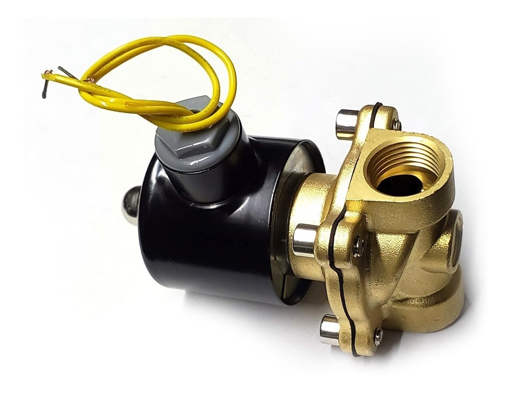 Válvula solenoide normalmente cerrada, cuerpo de latón y conexión a proceso de 1/2" NPT, 110V ...